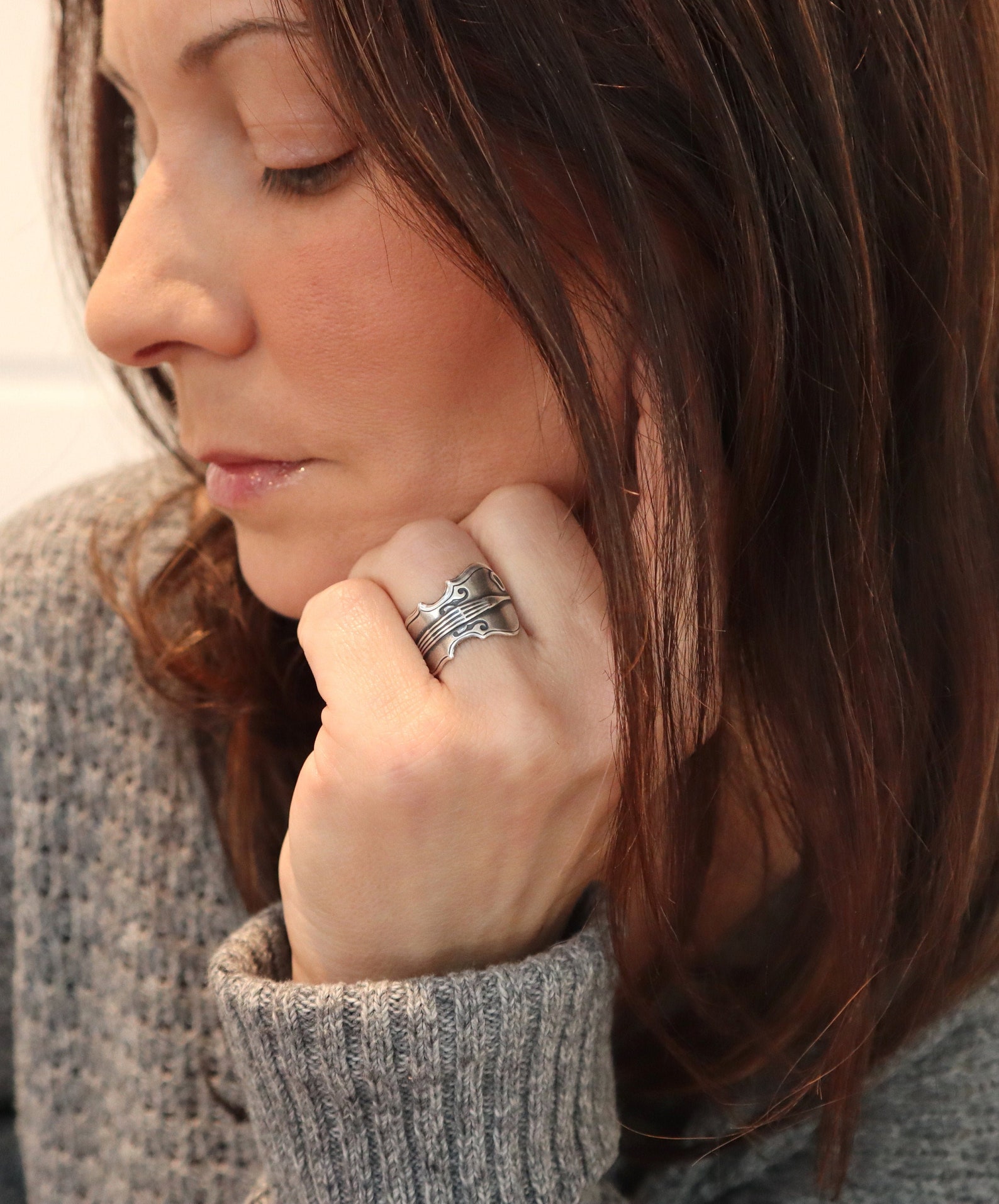 Violin Ring, Viola Ring, Adjustable, Sterling Silver Finish, Antiqued ...