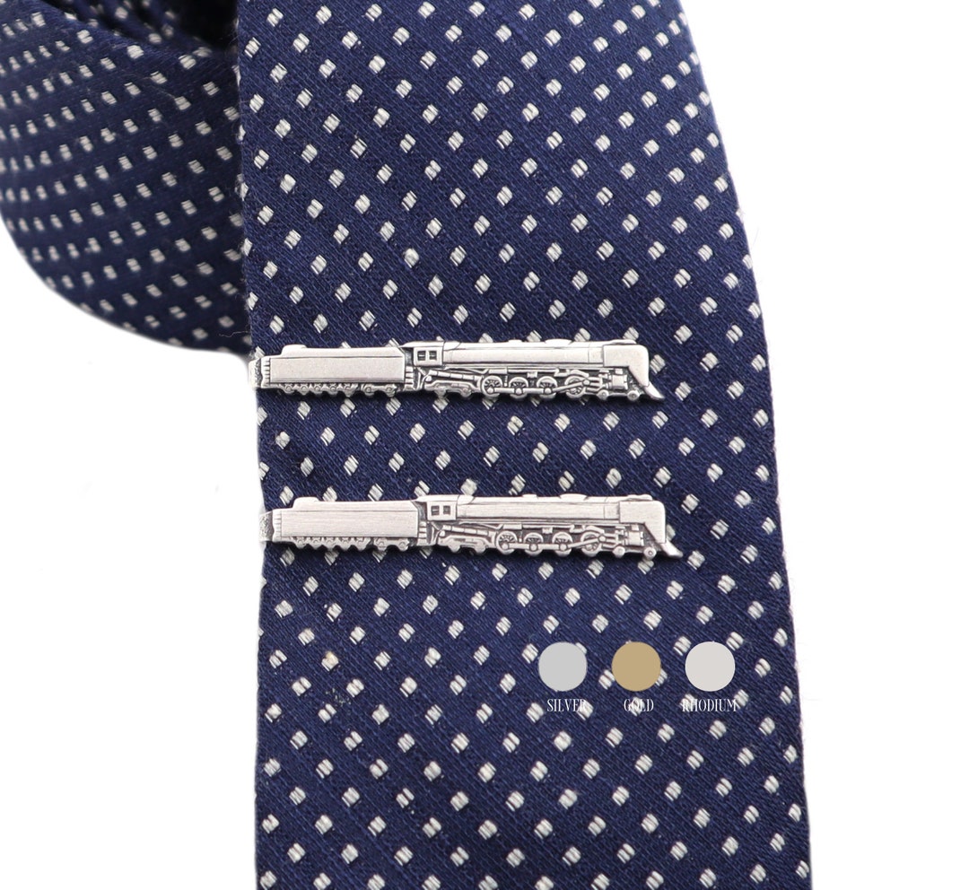 Train Tie Clip, Train Tie Bar, Silver, Gold, Rhodium Finishes, Gifts ...