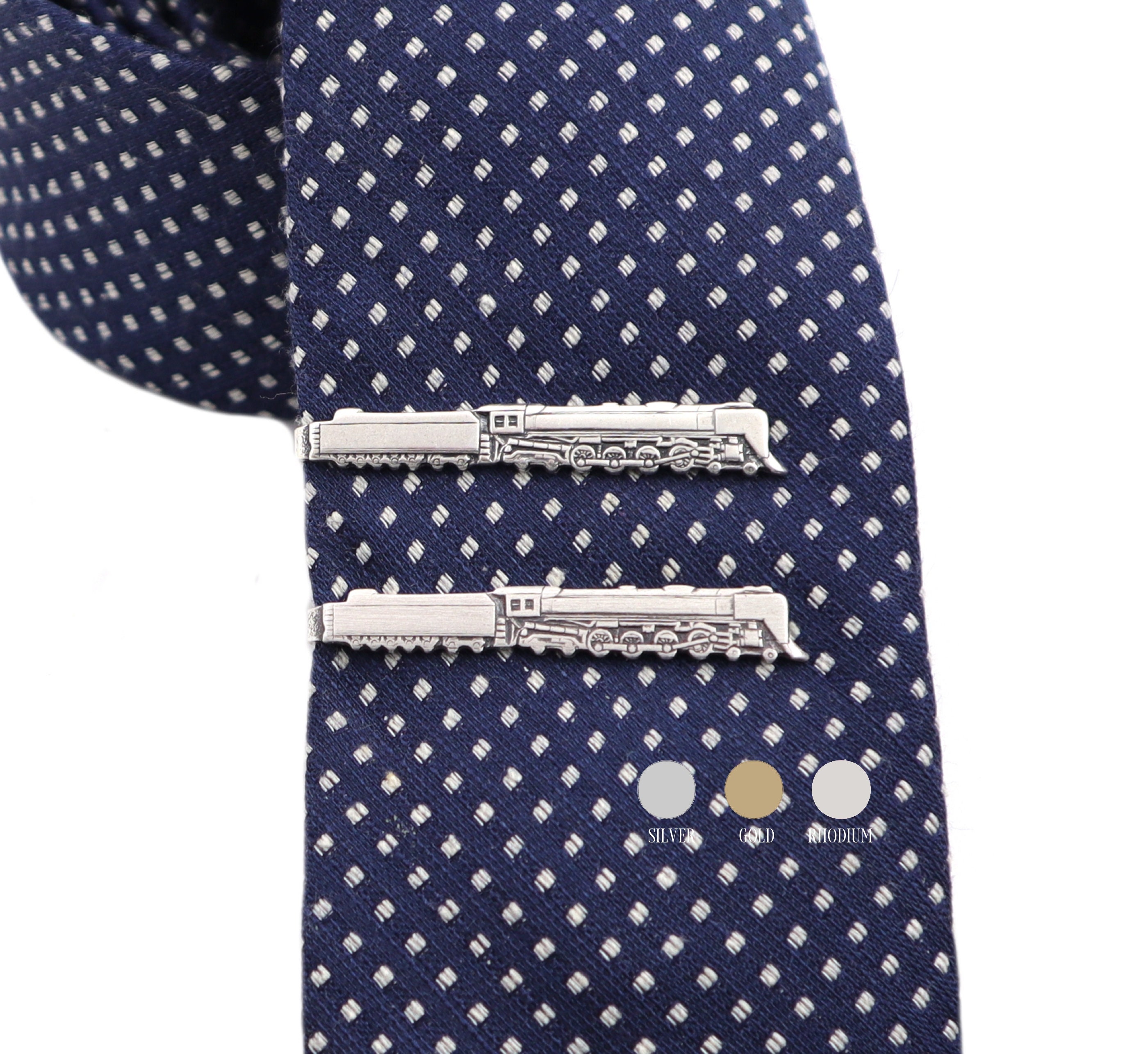 Train Tie Clip Train Tie Bar Silver Gold Rhodium Finishes - Etsy