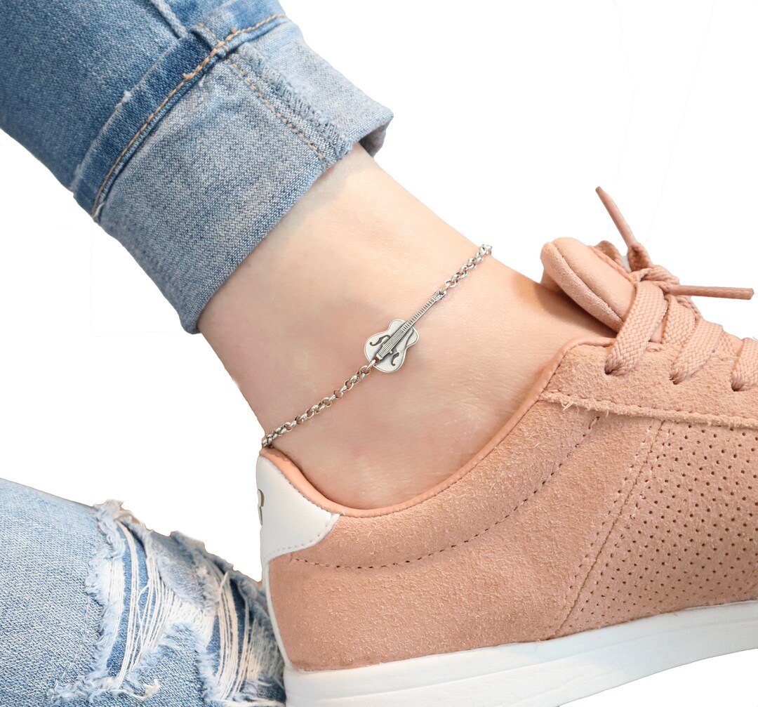 Small Guitar Anklet, Sterling Silver Finish, Guitar Jewelry, Music ...