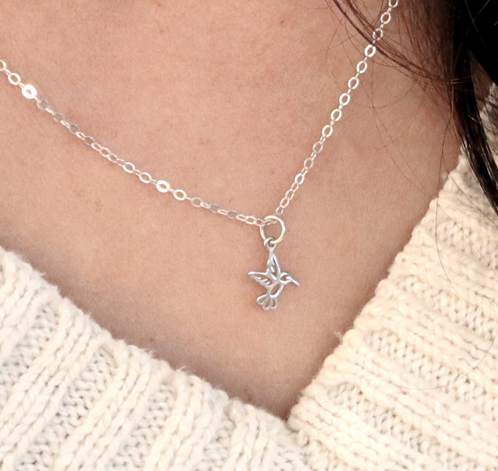 Small Hummingbird Necklace Sterling Silver Hummingbird | Etsy