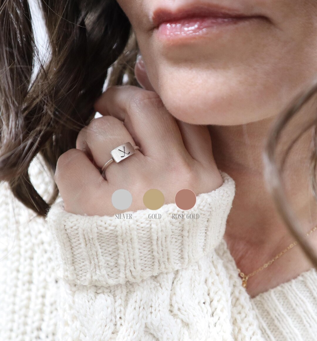 Small Sideways Tag Hockey Ring, Ice Hockey Ring, Sterling Silver, Gold ...