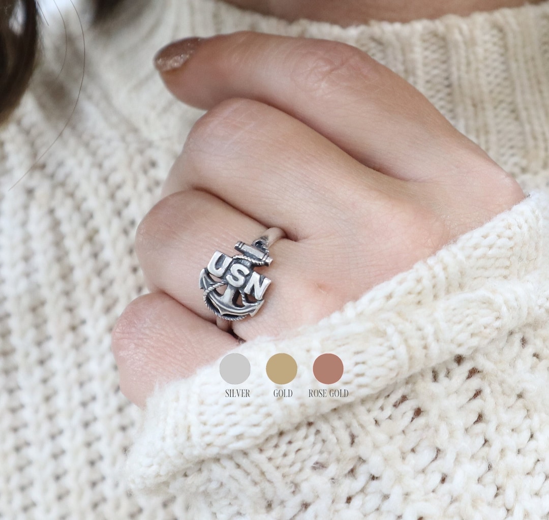 USN Ring, Navy Ring, Sterling Silver Finish, Gold, Rose Gold Finish ...