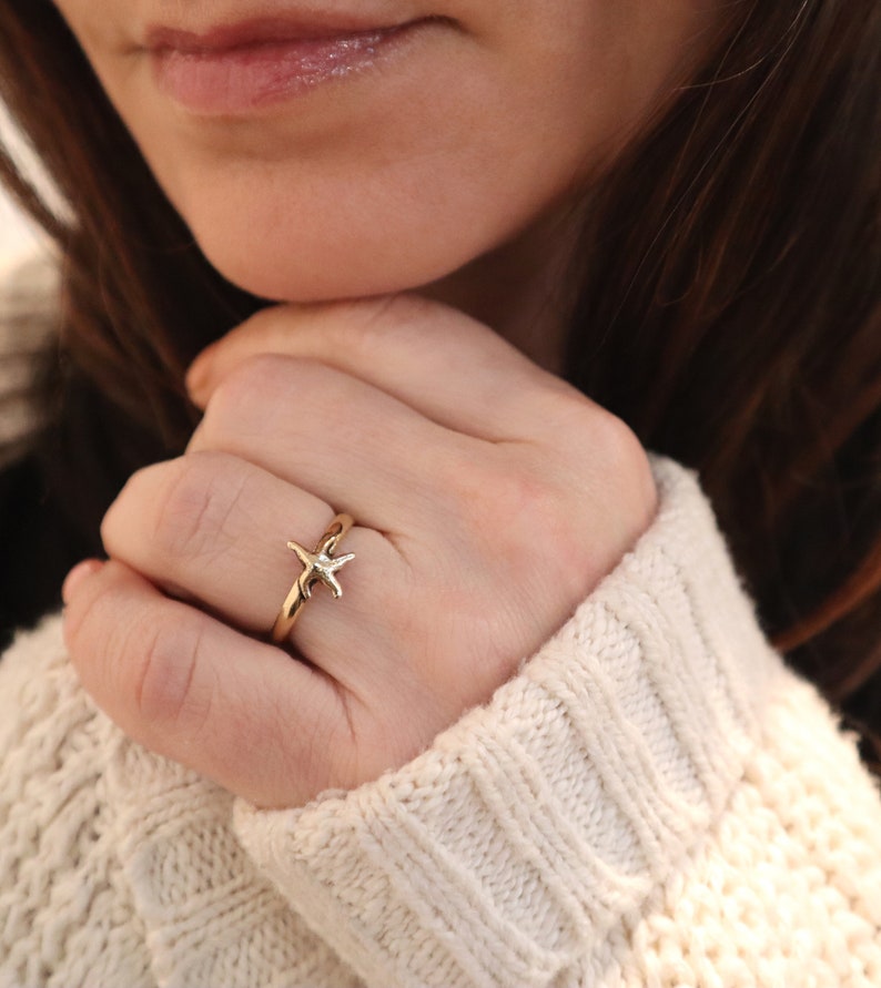 Starfish Ring, Summer Stacking Ring, Sterling Silver Finish, 24K Gold ...
