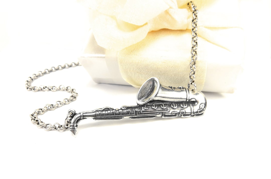 Saxophone Necklace, Sterling Silver Finish - Etsy