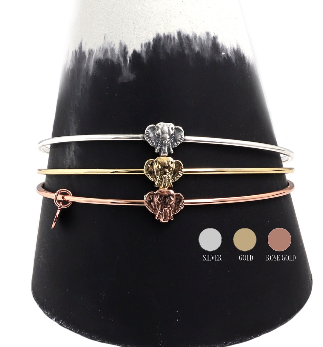 Elephant Bangle, Elephant Bracelet, Silver, Gold, Rose Gold Finishes - Etsy