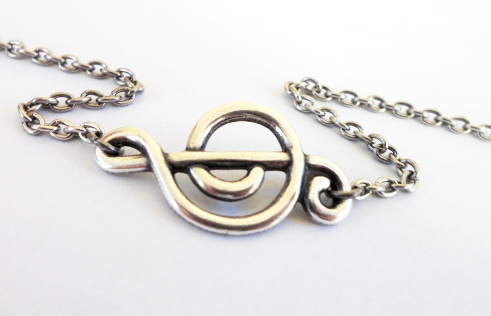 Music Note Necklace Sterling Silver Finish Sideways Music | Etsy