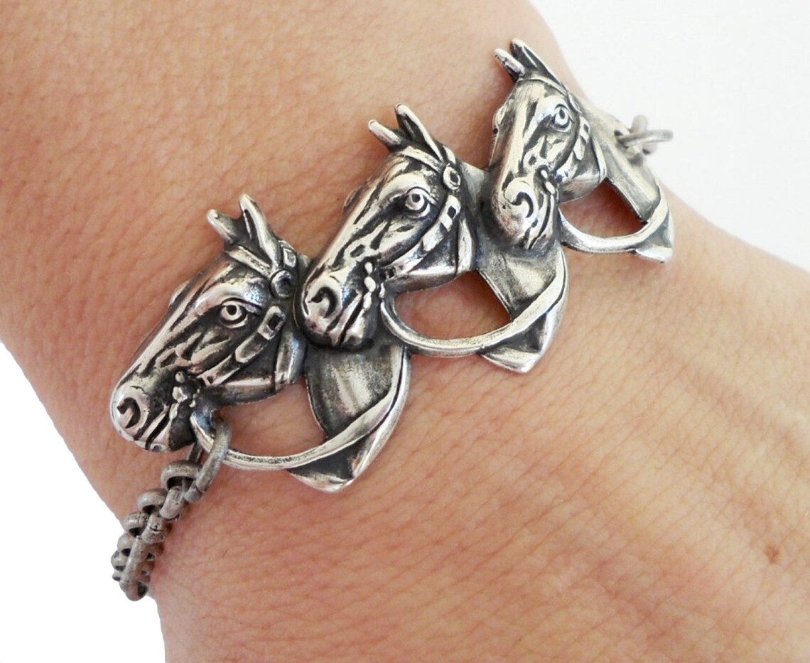 Horse Bracelet Horses Sterling Silver Finish Three Horses | Etsy