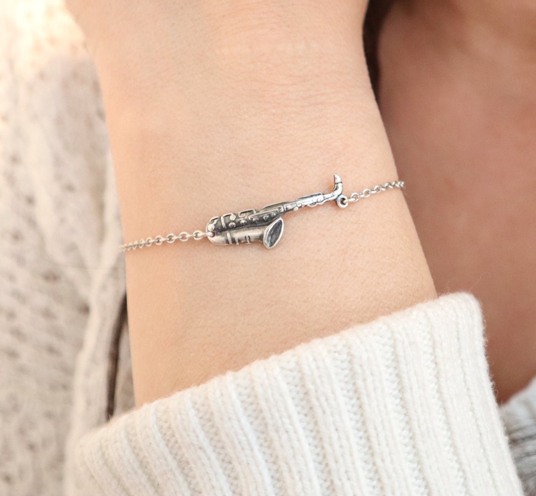 Small Saxophone Bracelet, Sterling Silver Finish - Etsy