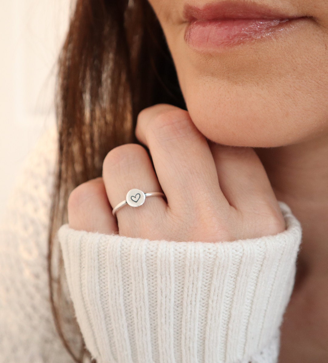 Small Heart Ring, Skinny Heart Tag Ring, Sterling Silver, Gold, Rose Gold Finishes, Skinny Band ...