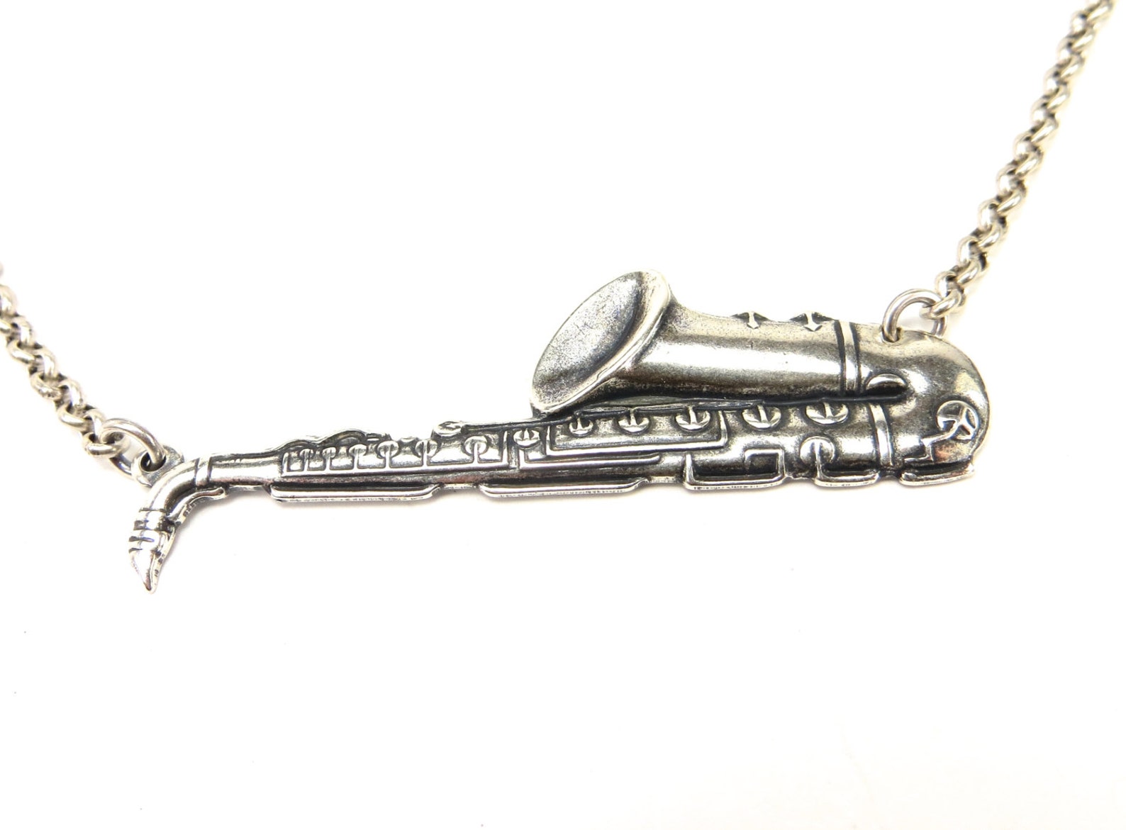 Saxophone Necklace, Sterling Silver Finish - Etsy