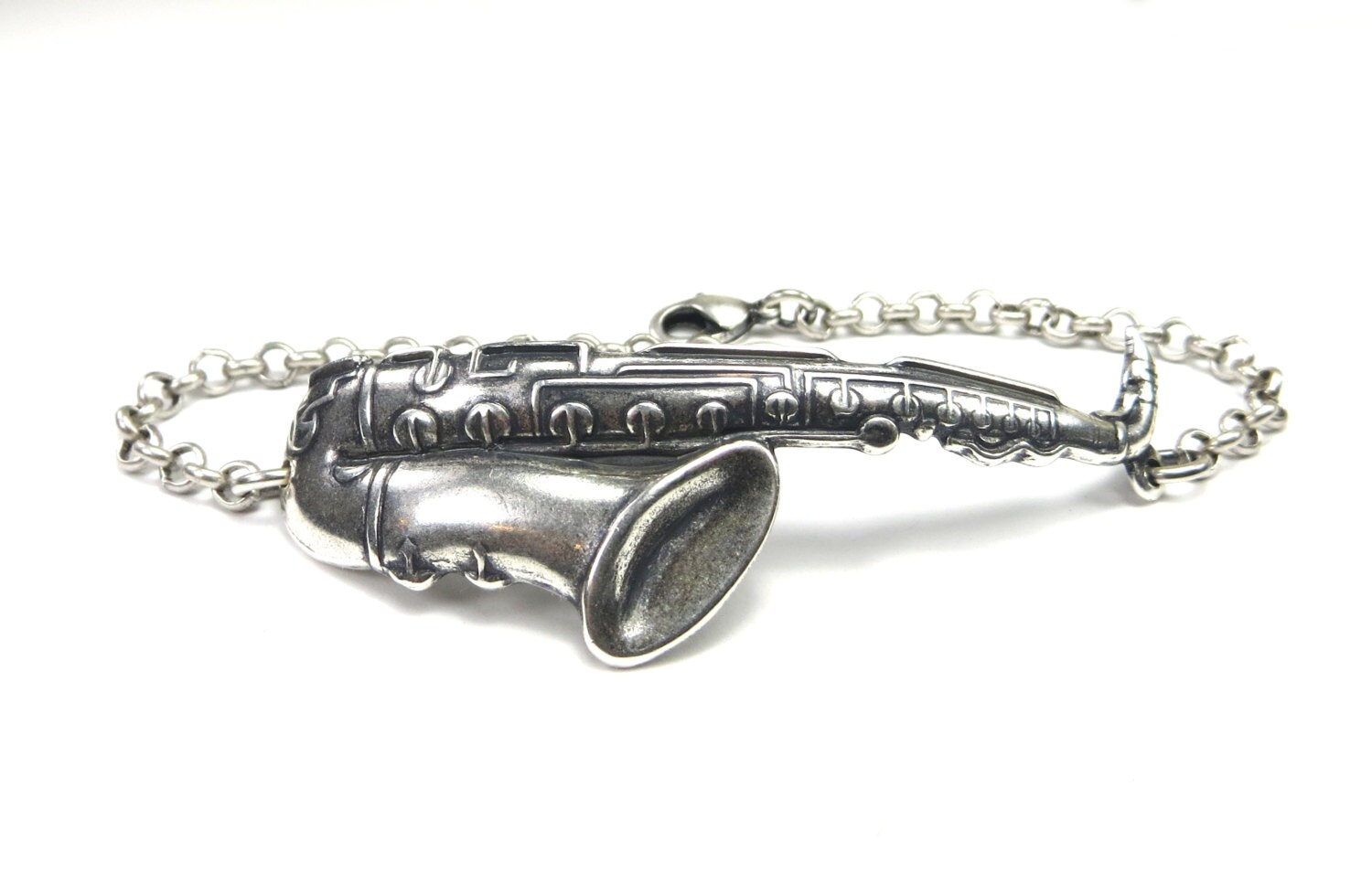 Saxophone Bracelet, Sterling Silver Finish or Antiqued Brass Finish - Etsy