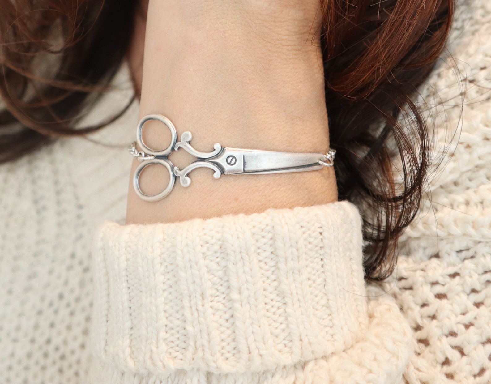 Large Scissor Bracelet, Sterling Silver Finish, Hairdresser Gift ...
