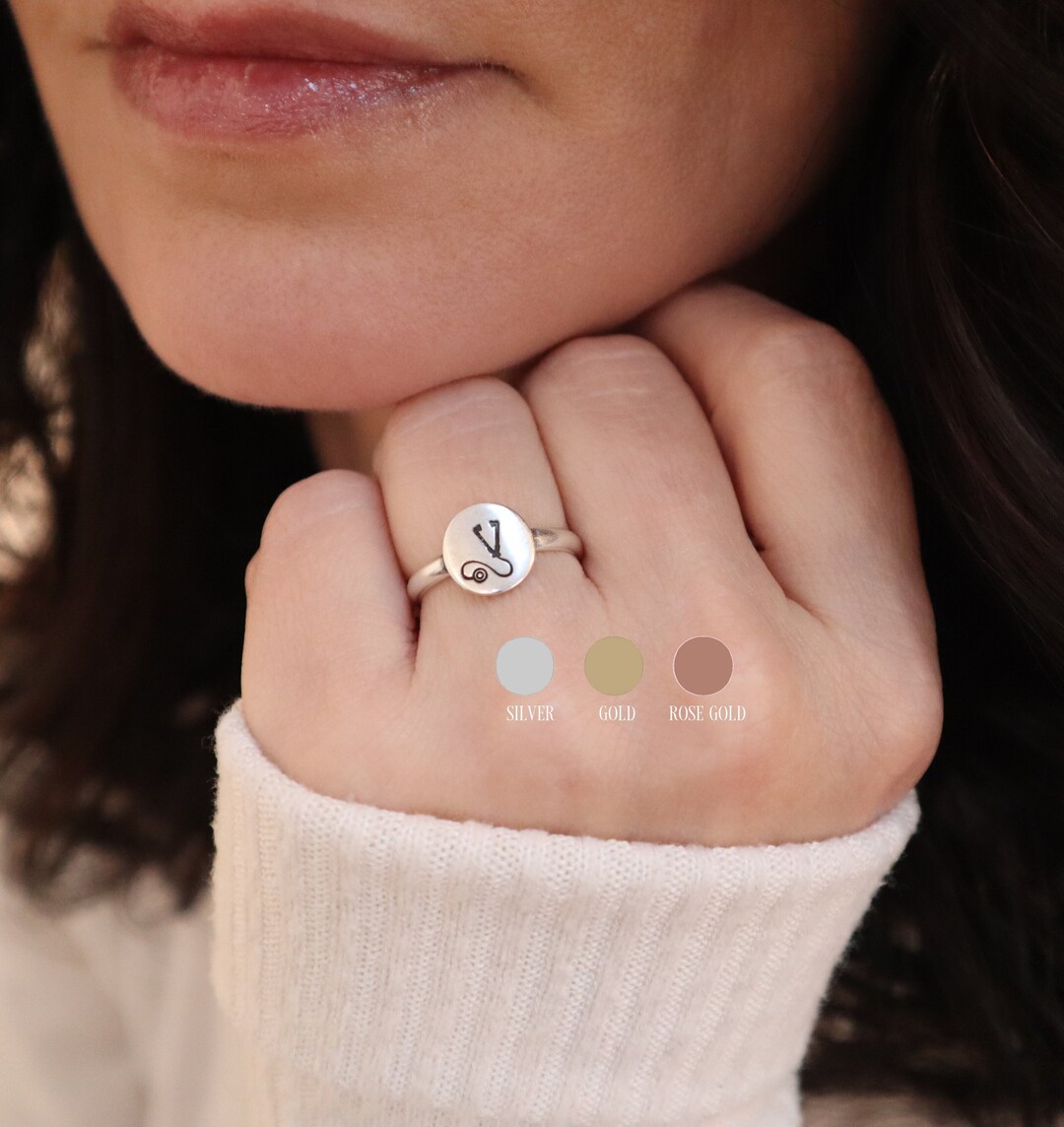 Stethoscope Ring, Nurses Ring, Doctors Ring, Sterling Silver, 24K Gold ...