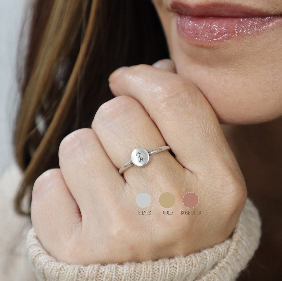 Small Breast Cancer Ring, Breast Cancer Ribbon Ring, Silver, Gold, Rose ...