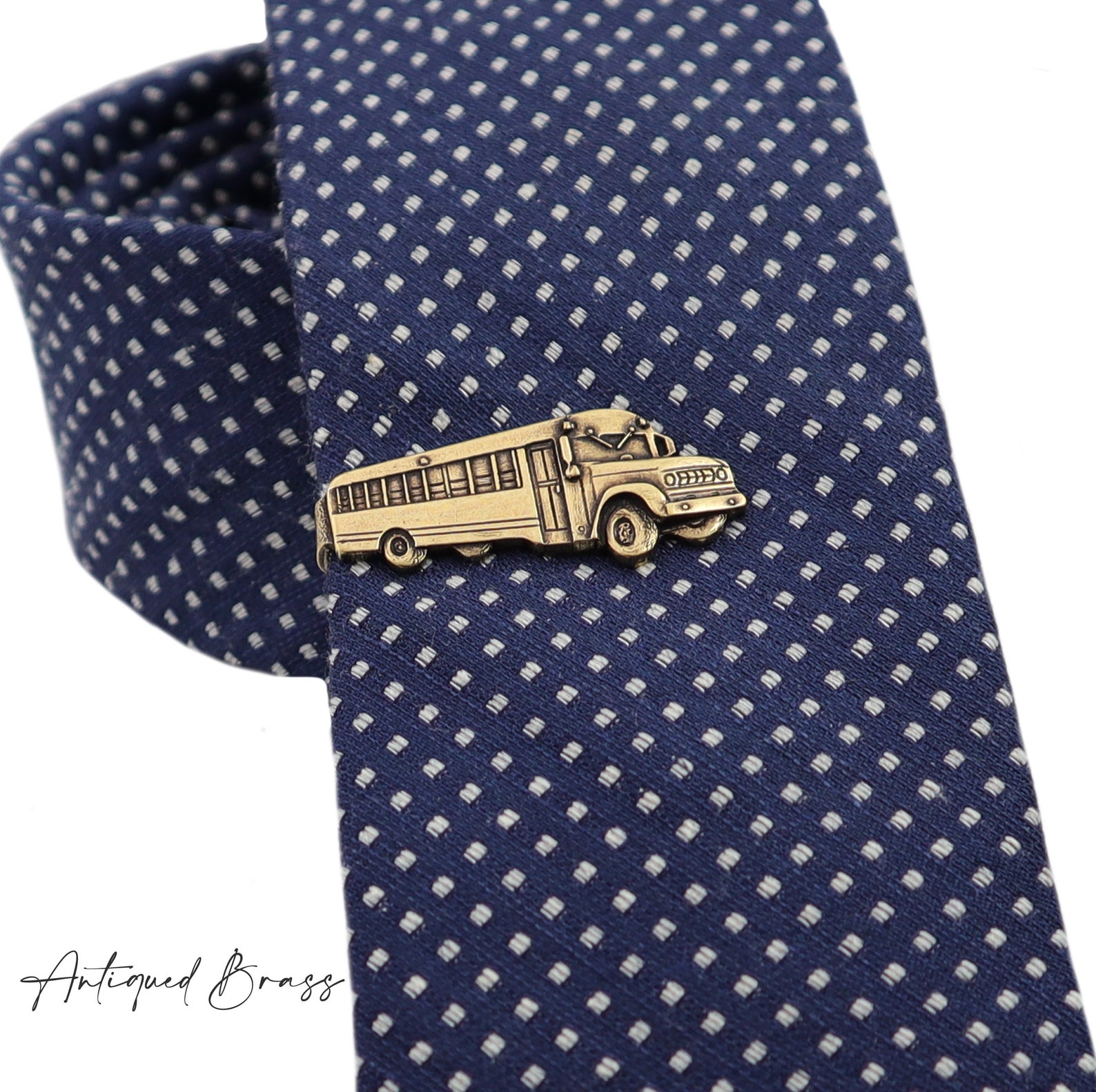 School Bus Tie Bar, Schoolbus Tie Clip, Sterling Silver Ox Finish ...