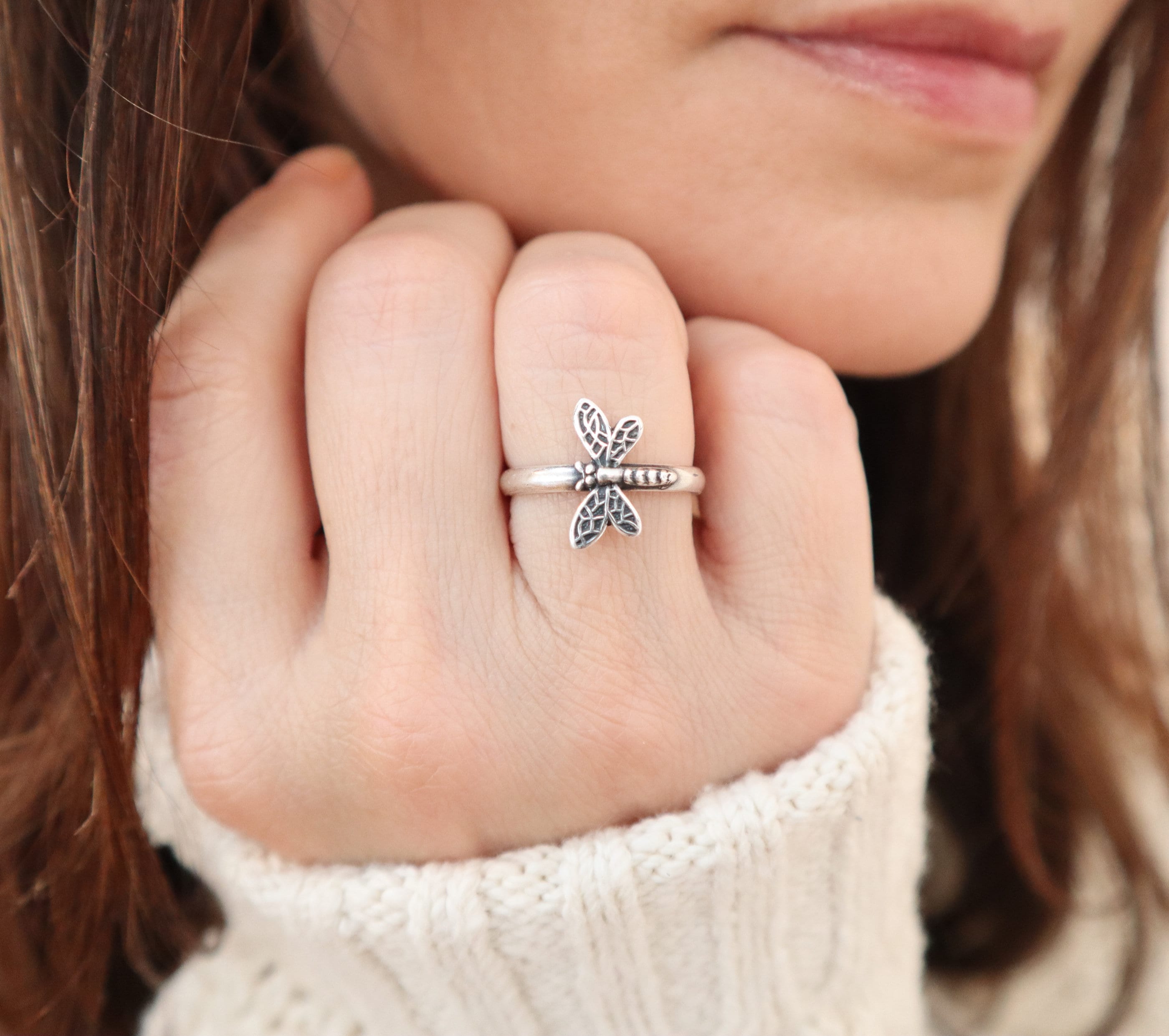 Sparkling dragonfly open ring store