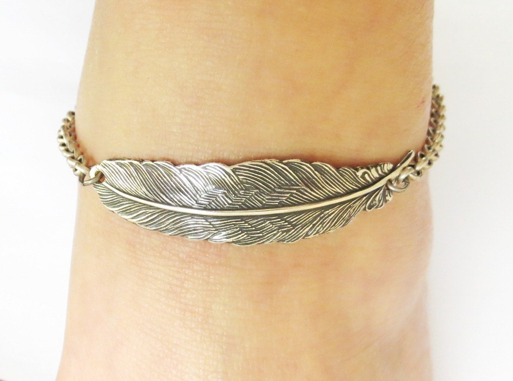 Feather Anklet Sterling Silver Finish and Antiqued Brass - Etsy