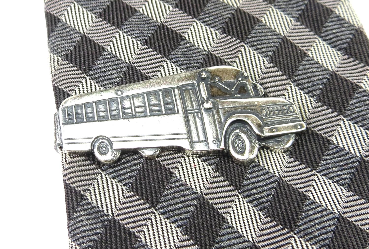 School Bus Tie Bar Schoolbus Tie Clip Sterling Silver Ox - Etsy