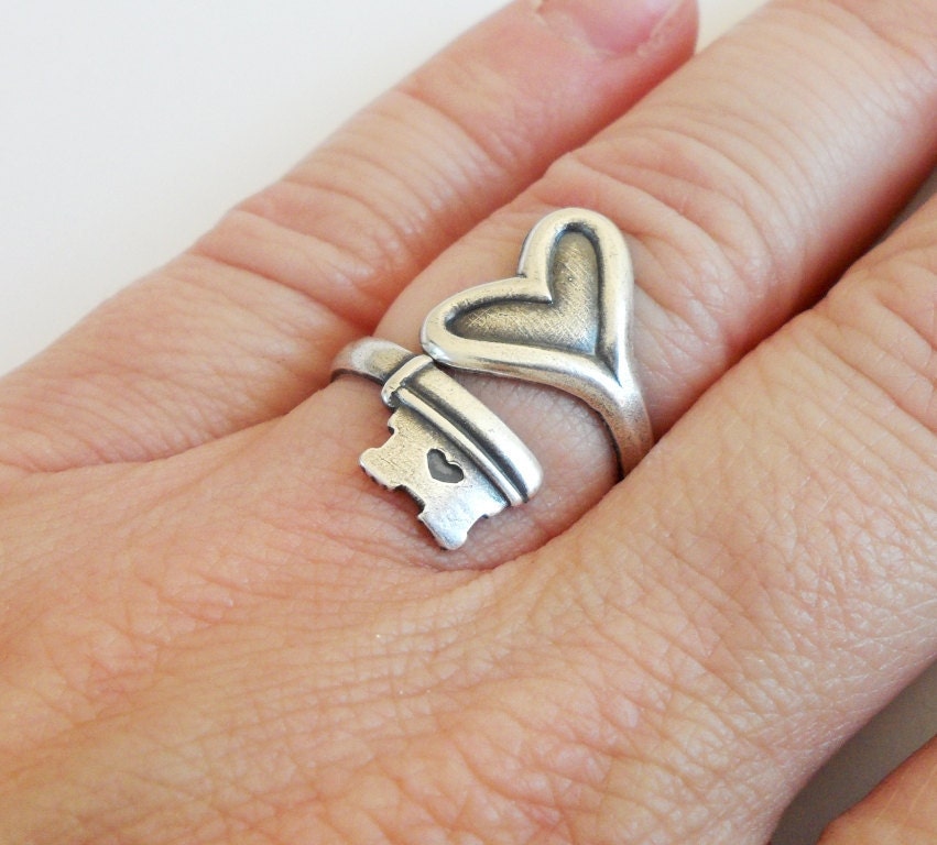 Heart Key Ring, Heart Ring, Key to My Heart Ring, Sterling Silver ...