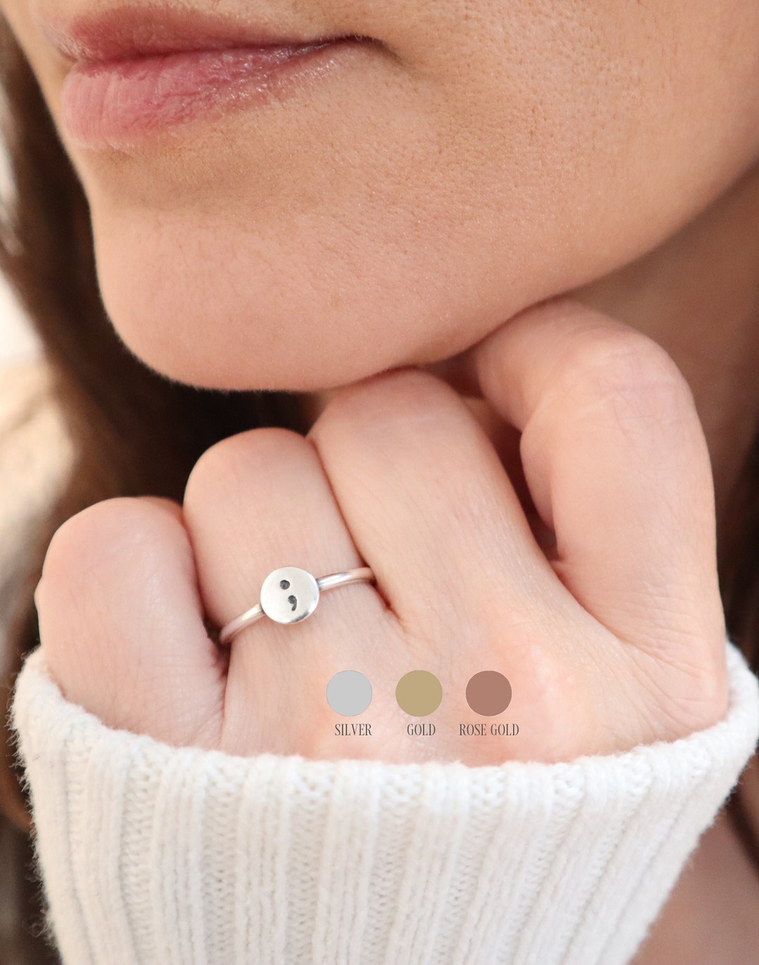 Small Semicolon Ring, Sterling Silver, Gold, Rose Gold Finishes ...
