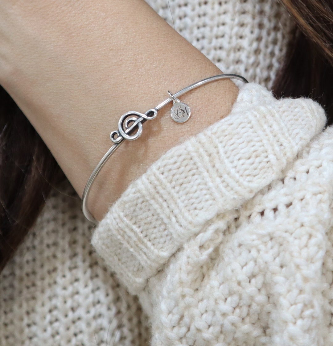 Small Treble Clef Bangle, Music Note Bangle, Small Music Bangle, Silver ...