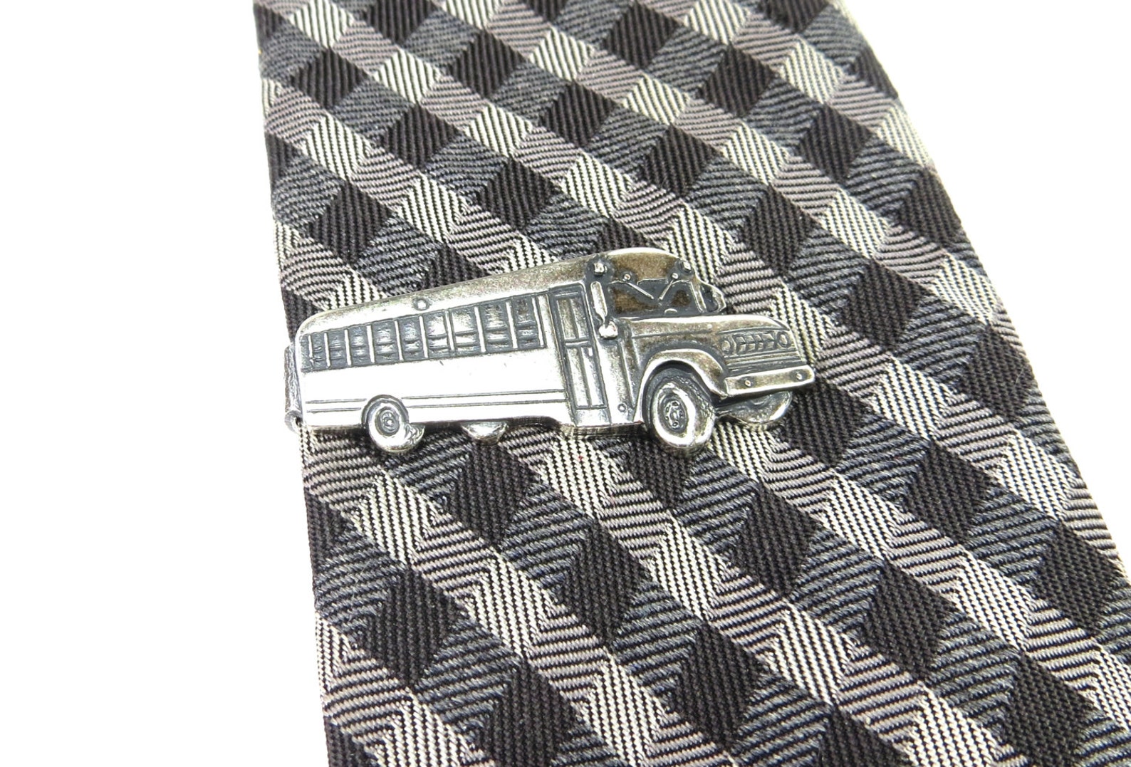 School Bus Tie Bar, Schoolbus Tie Clip, Sterling Silver Ox Finish ...