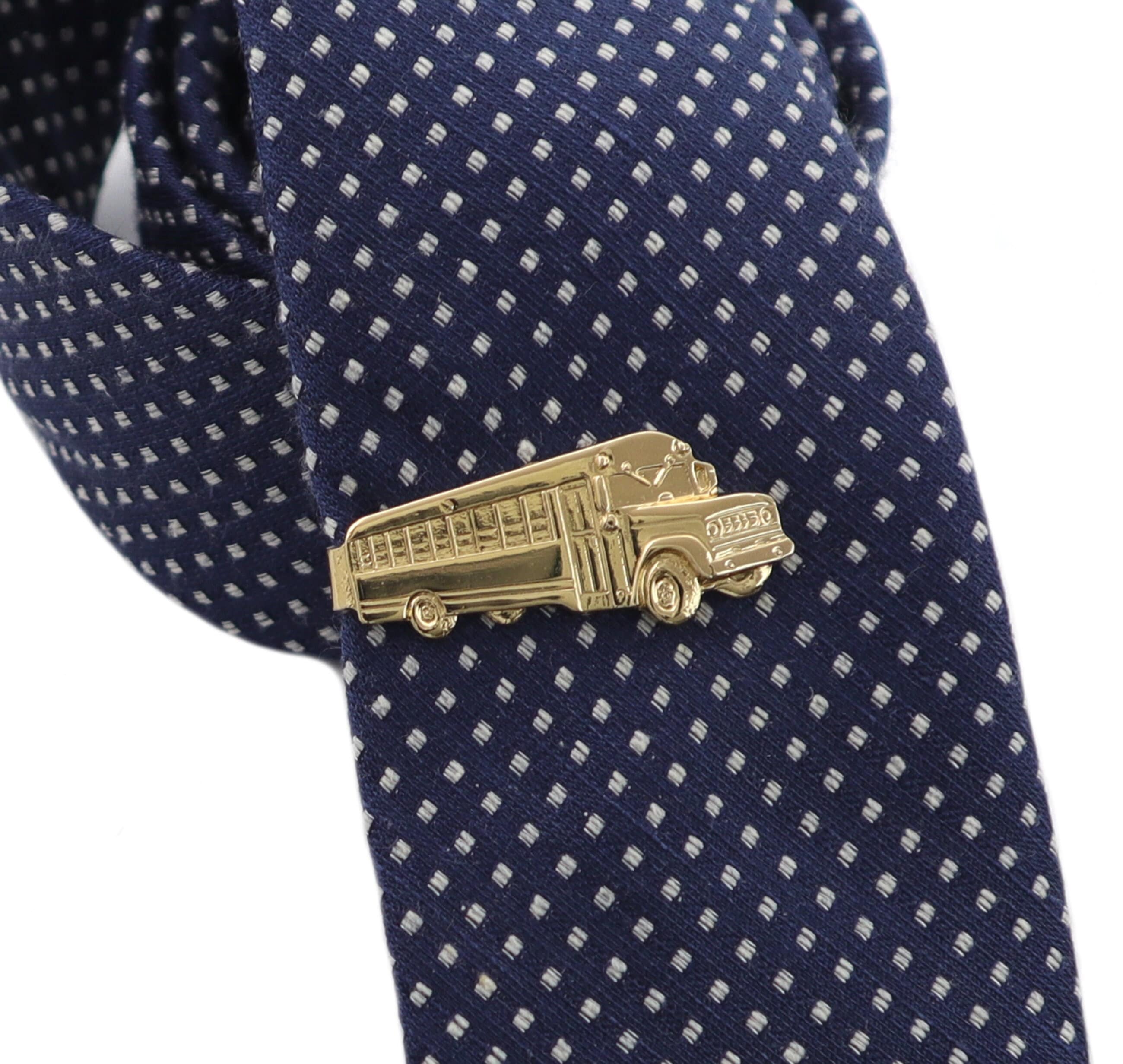 School Bus Tie Bar, Schoolbus Tie Clip, Sterling Silver Ox Finish ...