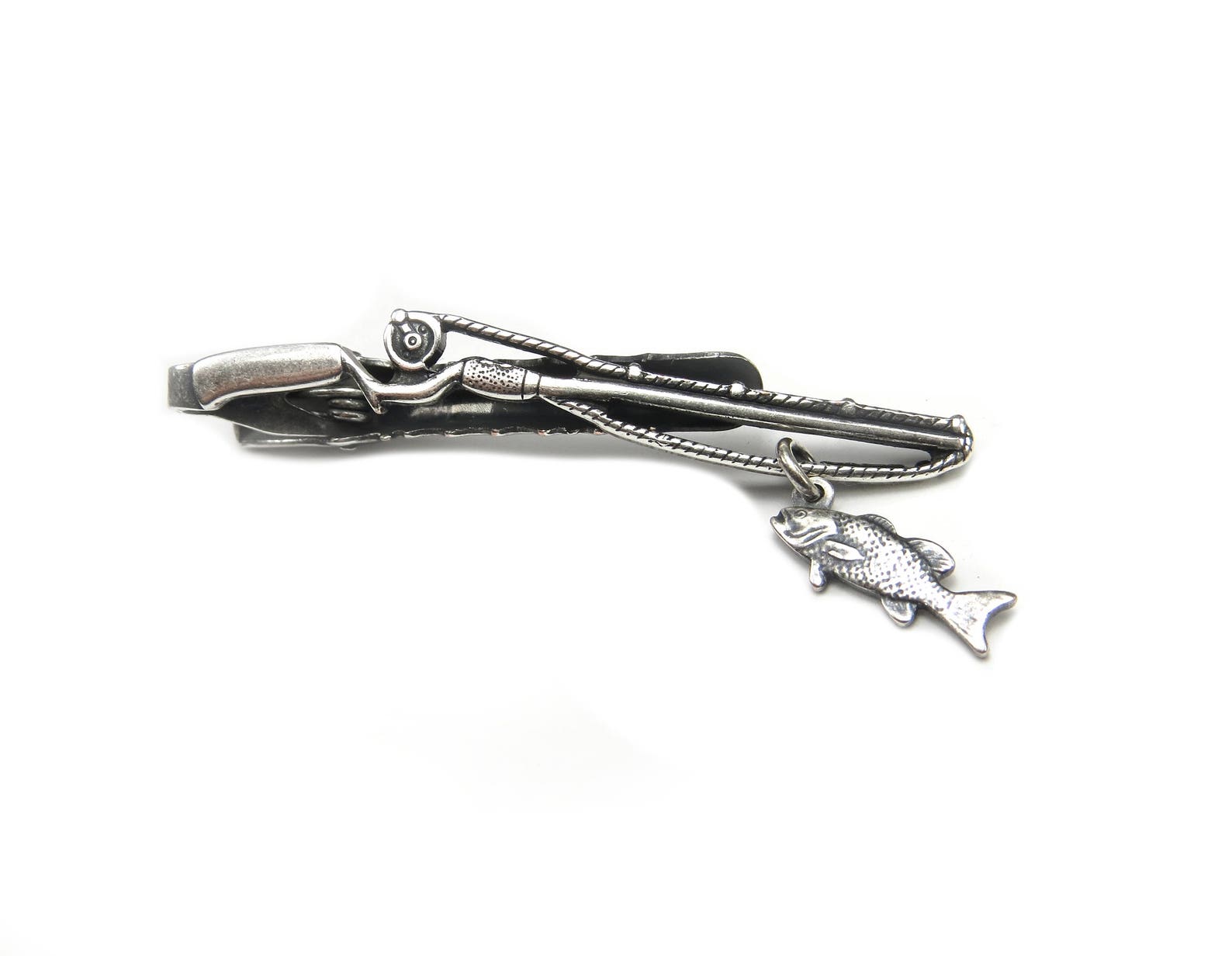 Fishing Rod Tie Bar, W/or W/out Fish Charm, Sterling Silver and Gold ...