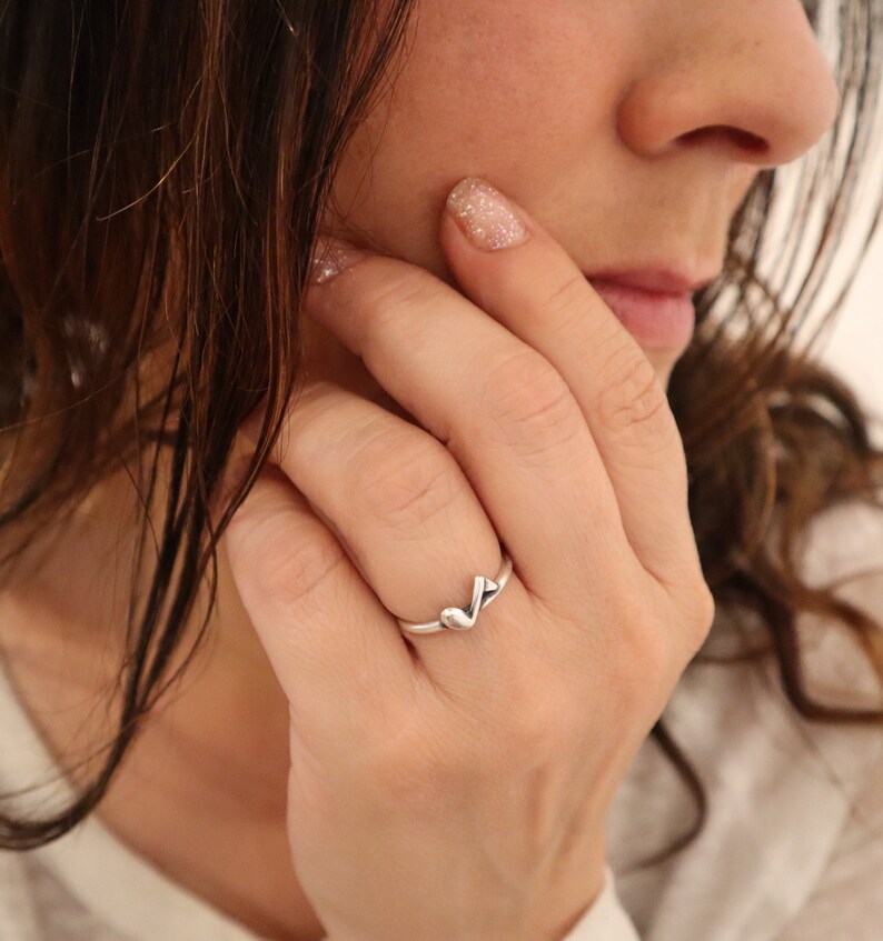 Small Music Note Ring Skinny Music Stacking Ring Sterling | Etsy