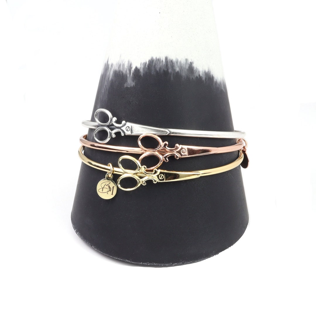 Large Scissor Bangle Bracelet, Silver, Gold, Rose Gold Finishes ...