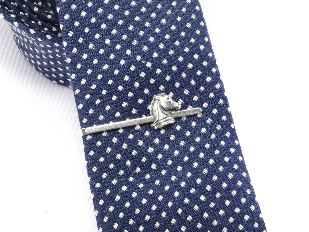 Chess Tie Bar, Chess Knight Tie Clip, Sterling Silver Finish and Brass ...