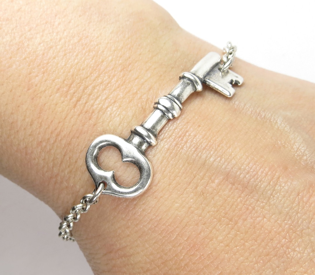 Key Bracelet, Medium Key, Sterling Silver Finish - Etsy