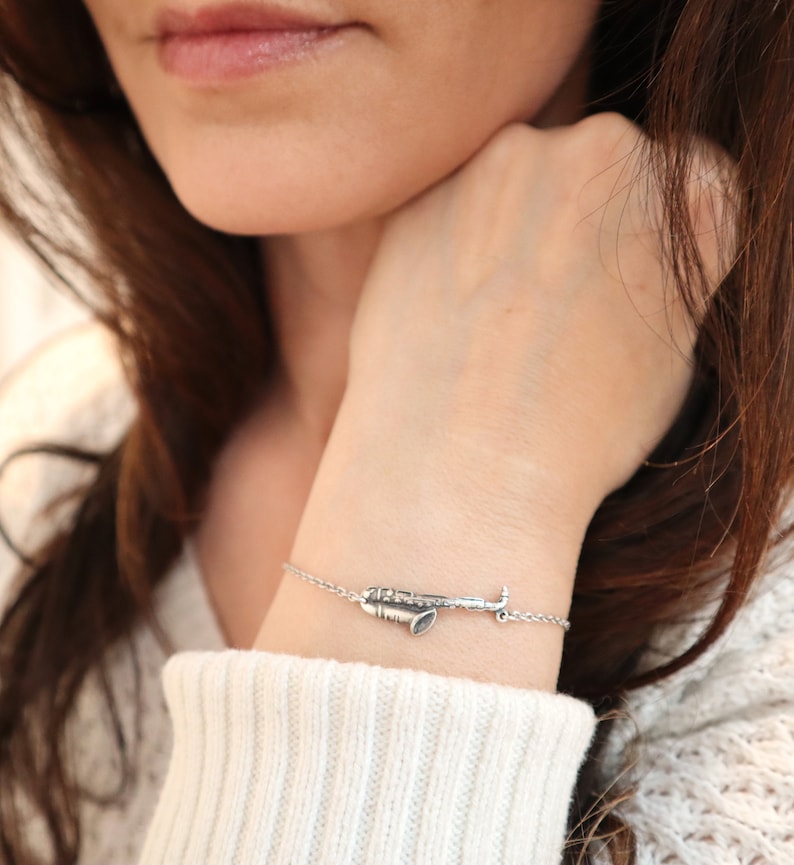 Small Saxophone Bracelet, Sterling Silver Finish - Etsy