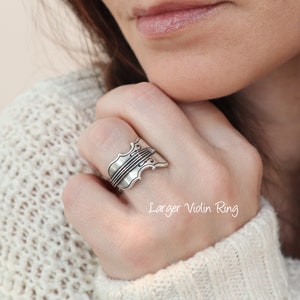 Violin Ring, Viola Ring, Adjustable, Sterling Silver Finish, Antiqued ...