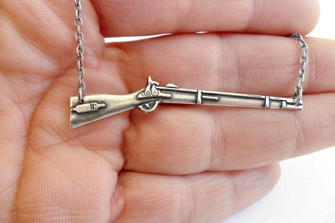 Gun Necklace, Rifle Necklace, Vintage Rifle Jewelry, Silver Gun Charm ...