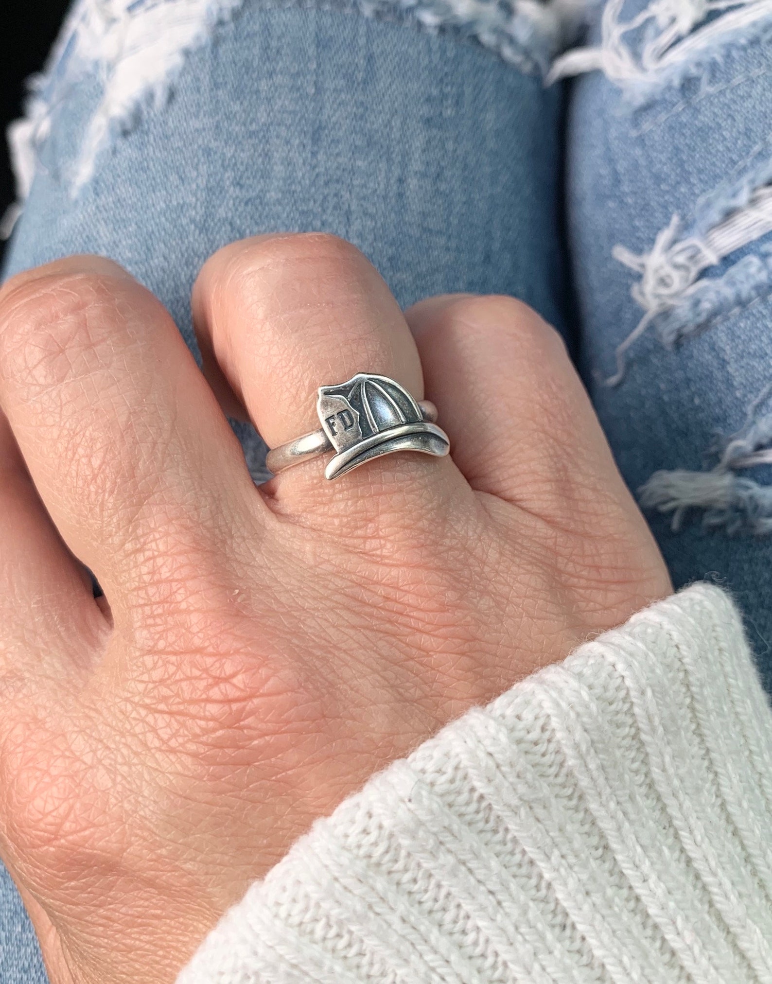 Firefighter Ring Fireman Helmet Ring Statement Ring | Etsy