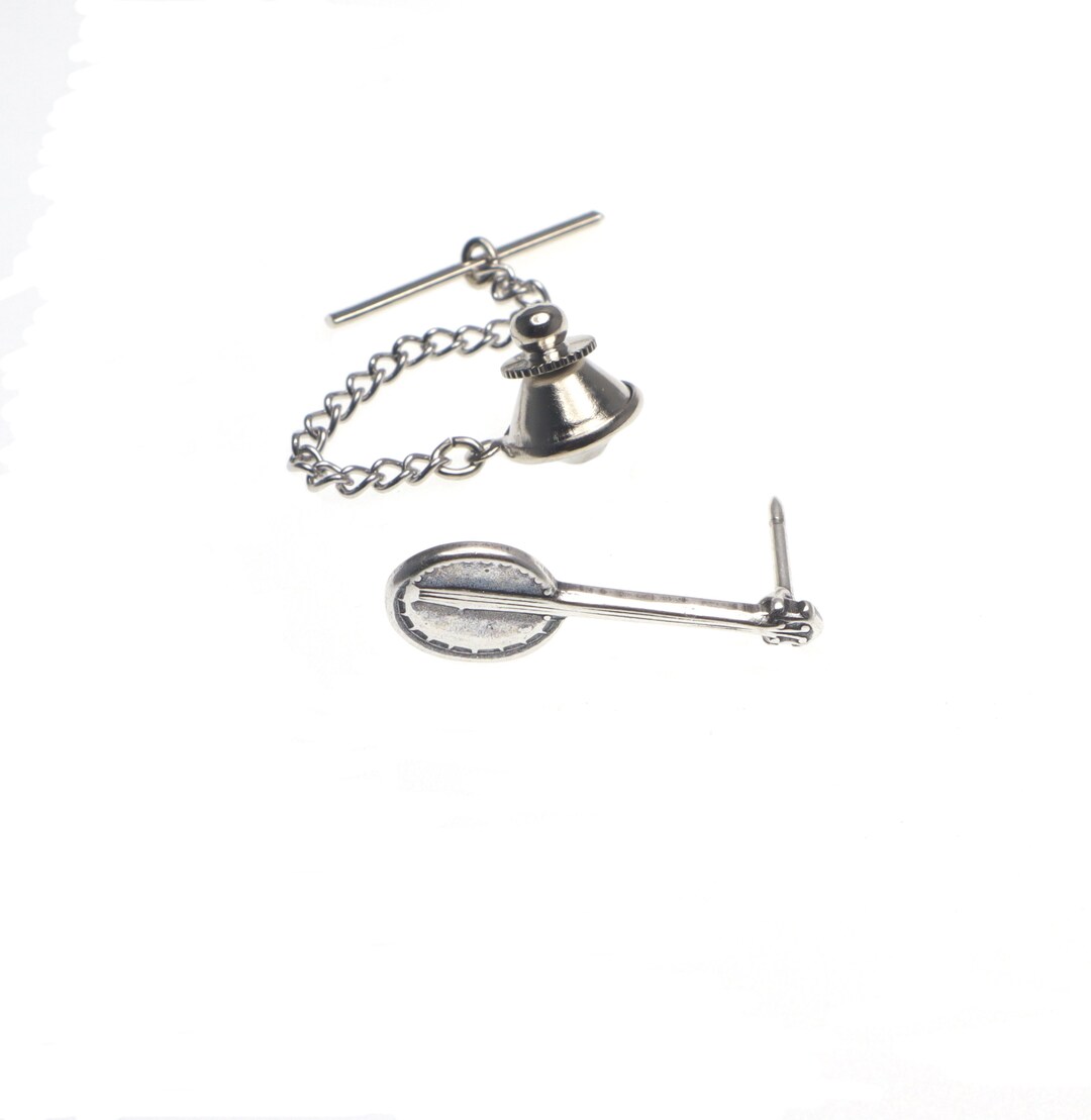 Banjo Pin, Banjo Tie Tack, Sterling Silver Ox Finish, Banjo Lapel Pin ...