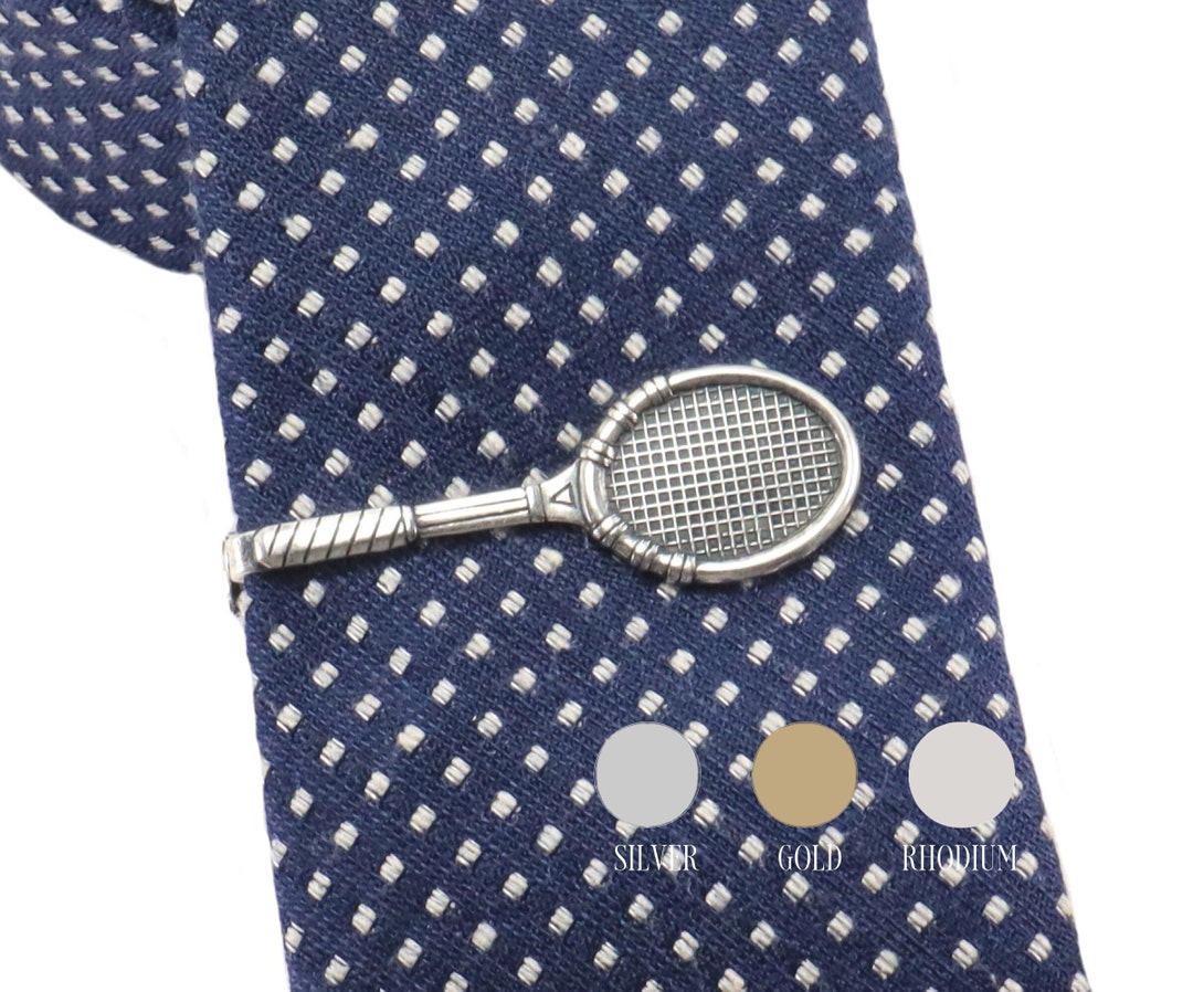 Tennis Tie Bar, Tennis Racket Tie Clip, Silver, Gold, Rhodium, Antiqued ...