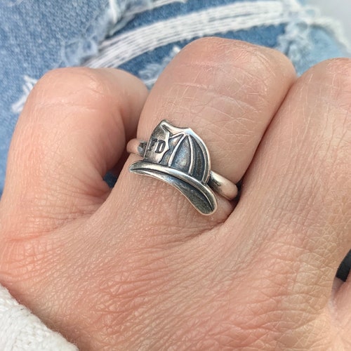 Firefighter Ring Fireman Helmet Ring Statement Ring | Etsy