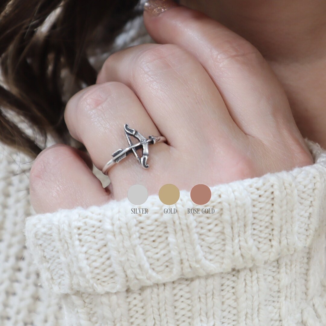 Bow and Arrow Ring, Cupid's Ring, Sterling Silver Finish, 24K Gold ...