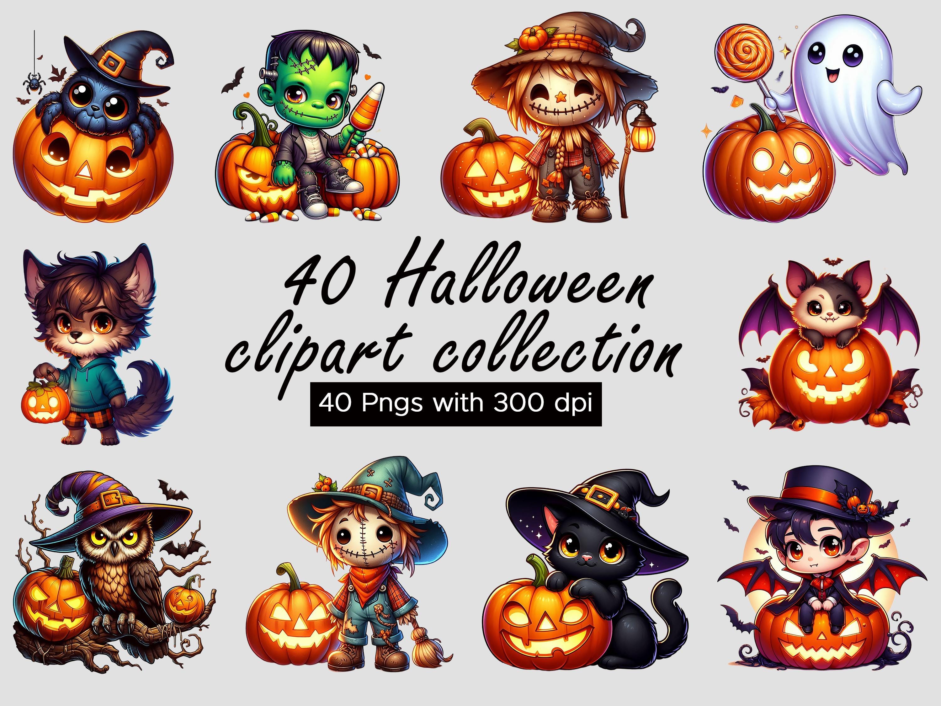 40 Halloween Clipart PNG Bundle | Cute Illustrations, Witch, Ghost ...