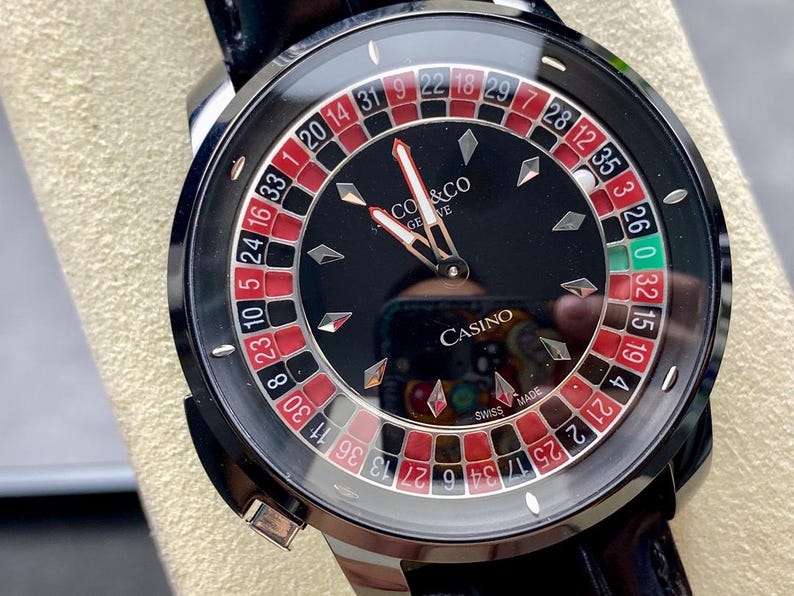 Automatic Roulette Dial Watch: Sapphire Crystal, Leather Strap - Etsy