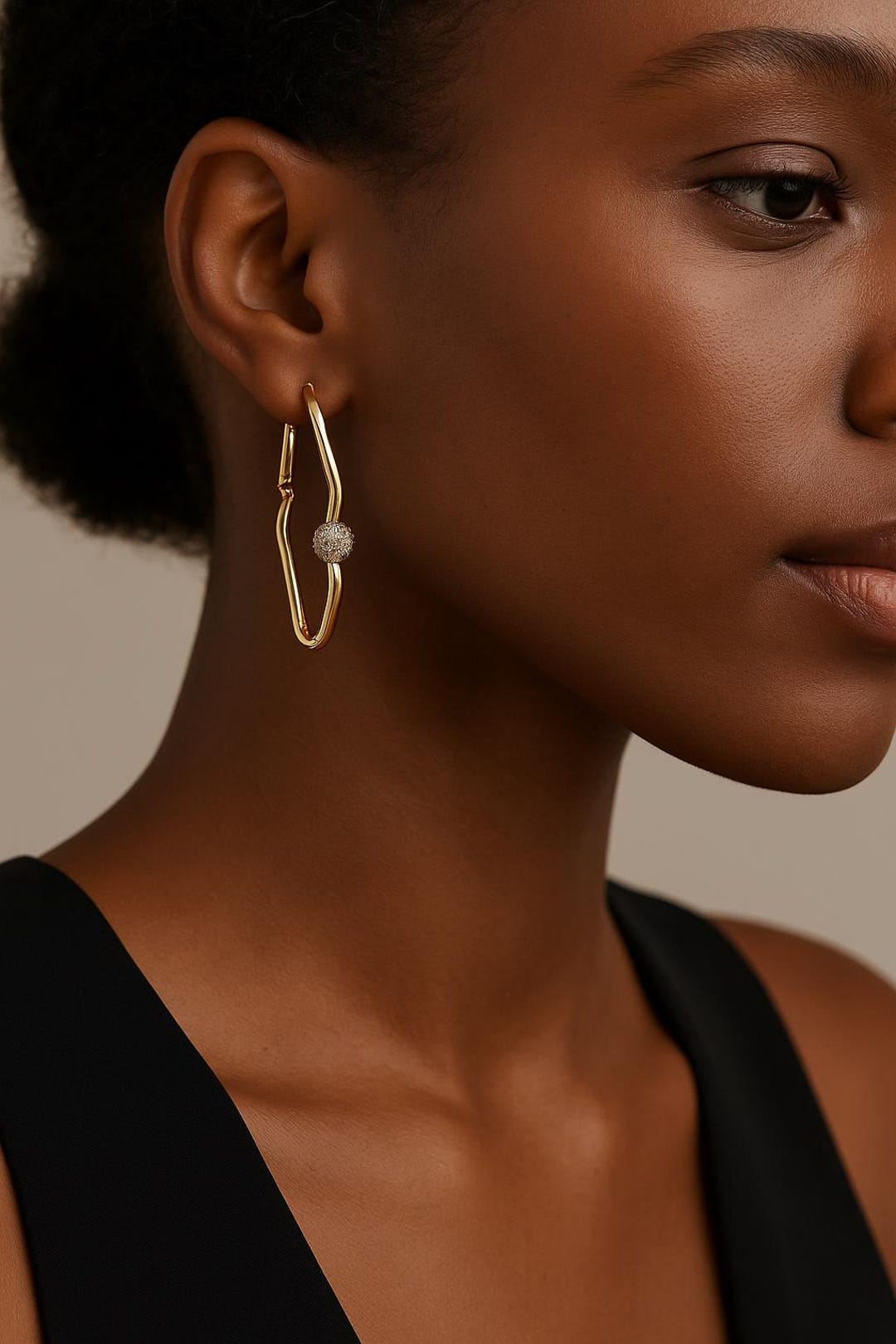 Modern Gold Hoop Earrings – Abstract Shaped Dangle Hoops With Sparkling ...