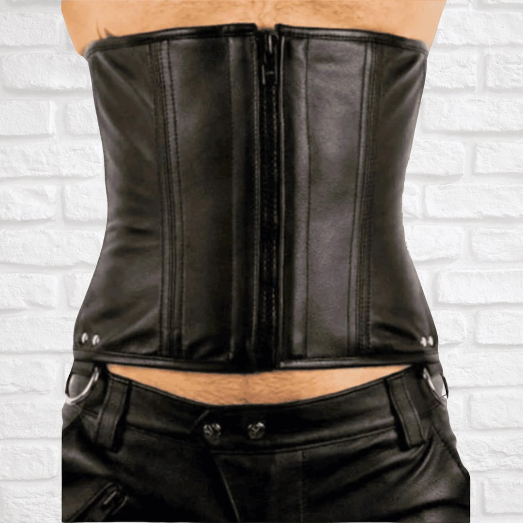 Men's Black Leather Corset With Zipper Front & Lace up Back - Etsy