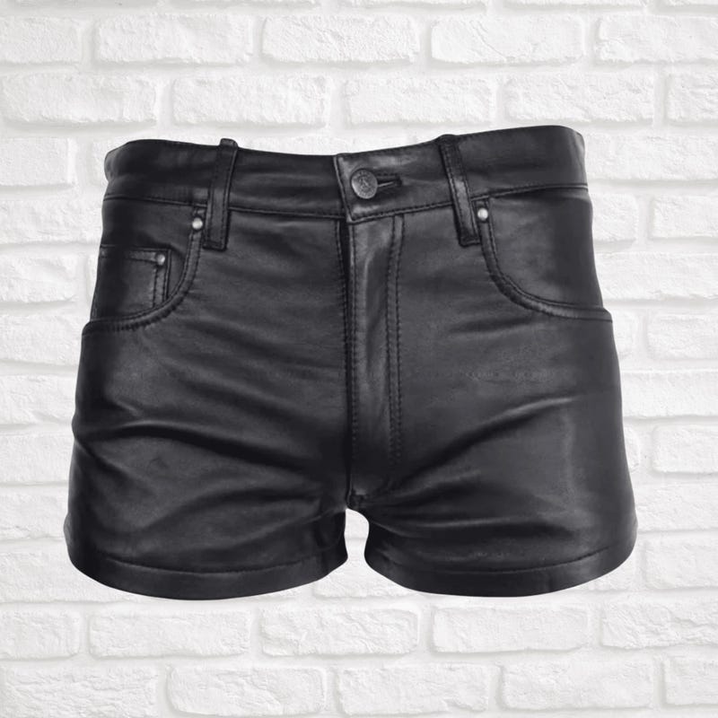 Black Men Leather Shorts - Etsy