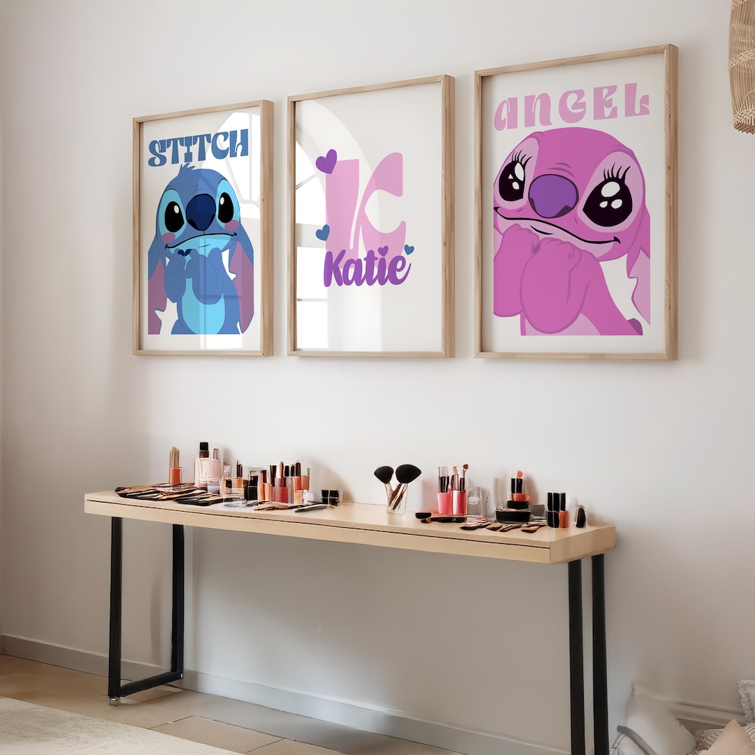 Stitch and Angel Name Prints: Personalized Kids Room Decor, Set of 3 - Etsy