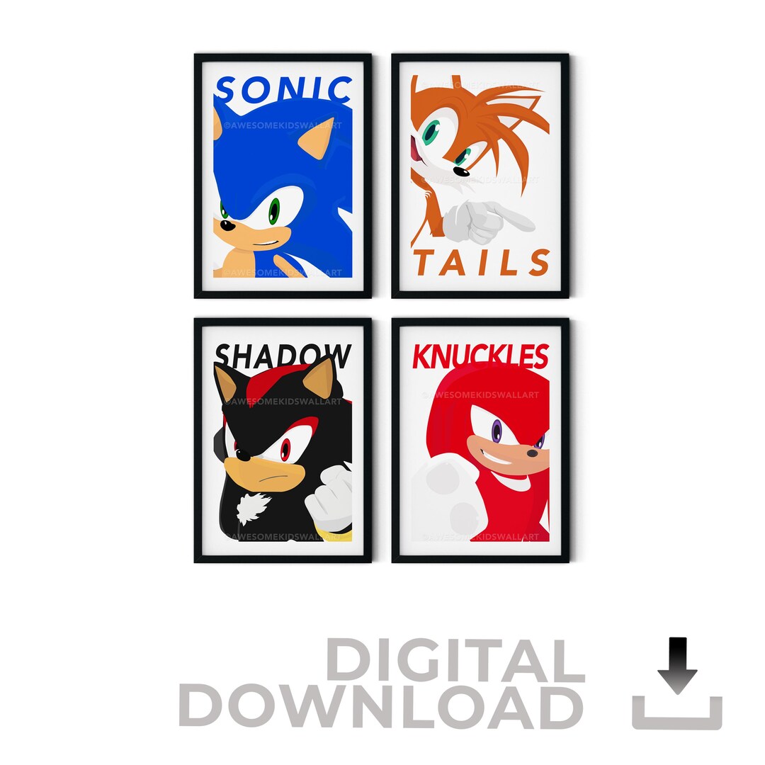 Set of 4 Sonic Tails Wall Prints, Tails, Knuckles & Shadow the Hedgehog ...