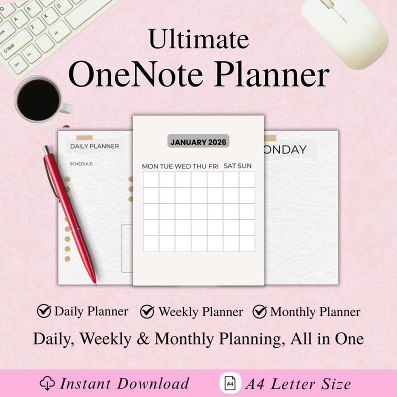 Onenote Planner 2026 | Digital Onenote Planner Template | Daily Weekly ...