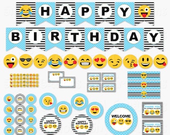 Girl Emoji Birthday Party Printable Decorations Smiley Face | Etsy